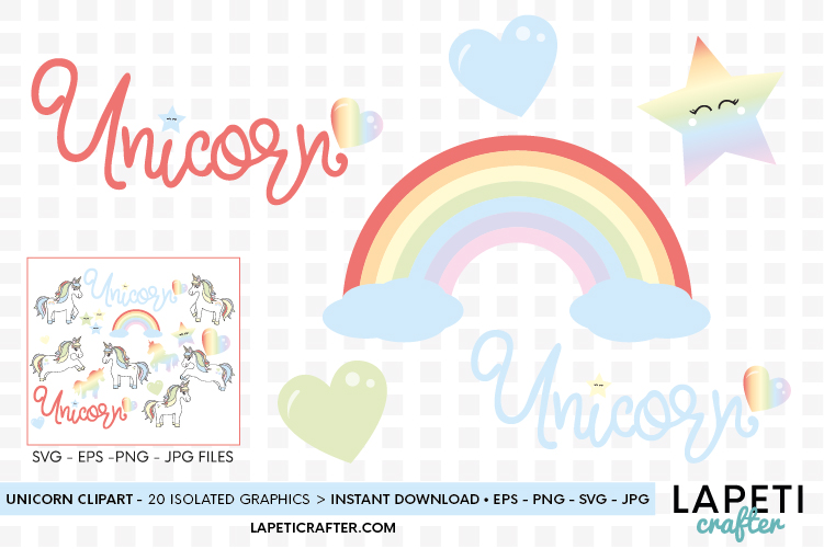 Unicorn clipart, rainbow unicorn digital clipart, svg, png