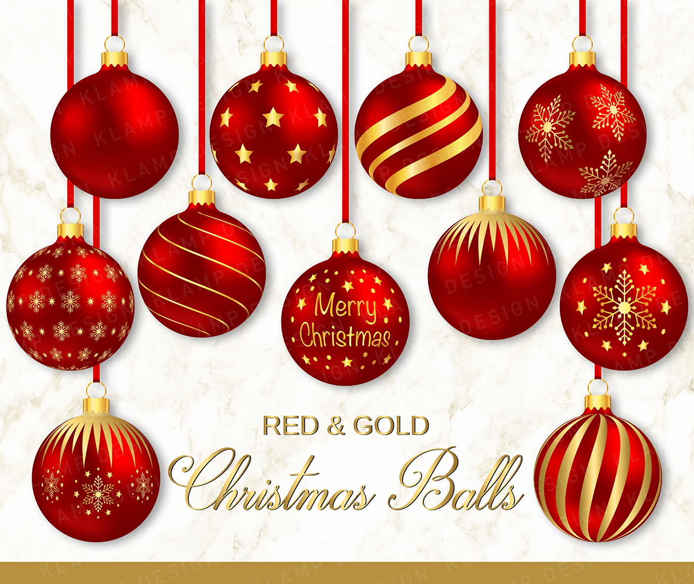 Red and Gold Christmas Balls Clipart, Christmas Graphics