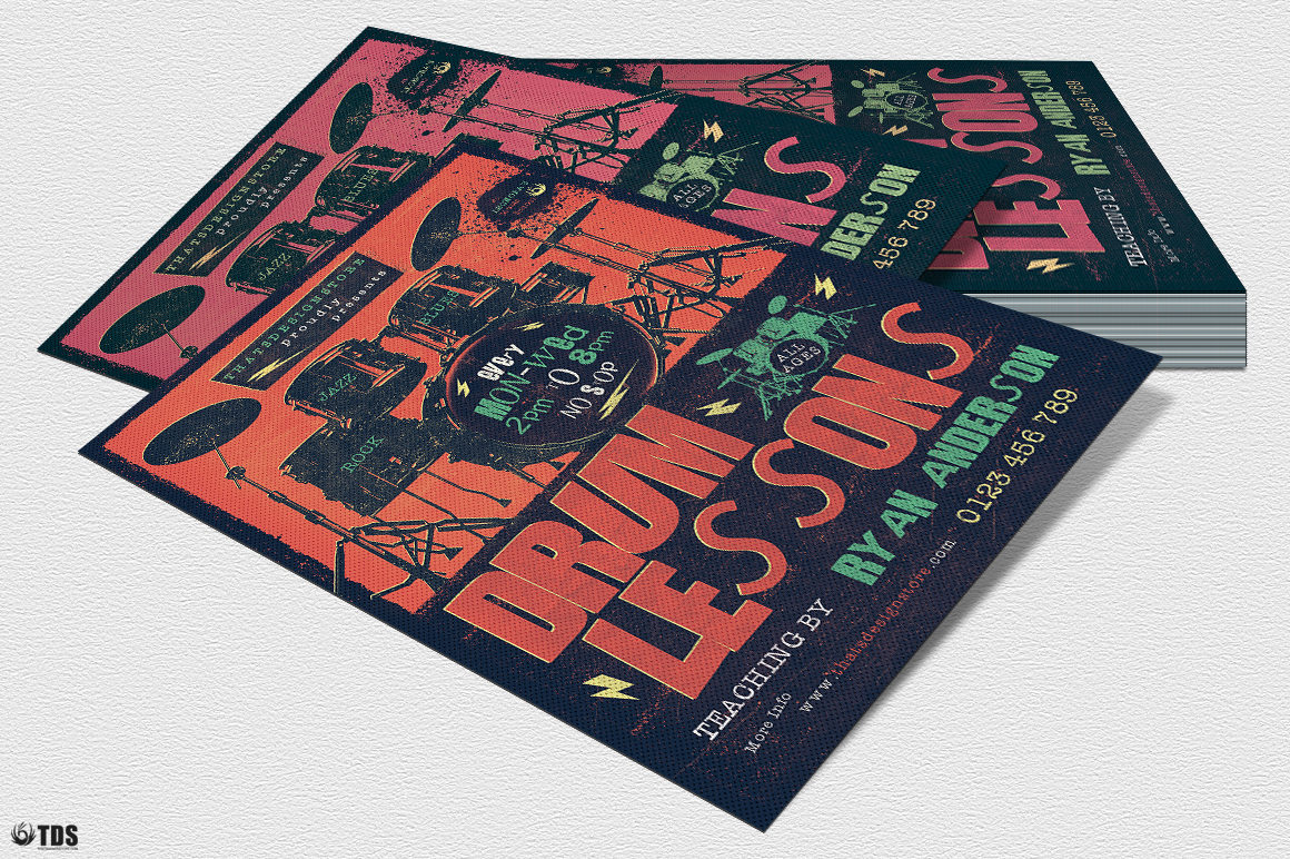 Drum Lessons Flyer Template V2 (14380) | Flyers | Design Bundles
