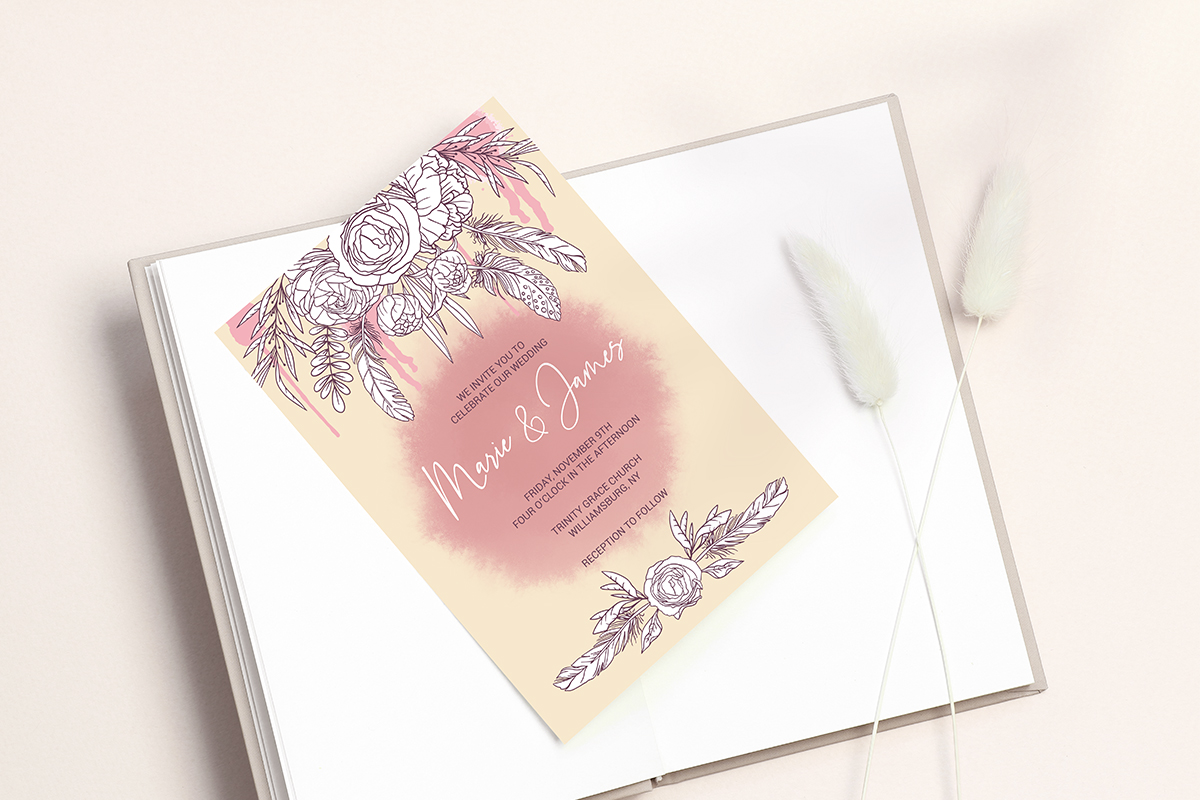 Boho Wedding Invitation Cards. Floral Printable Template
