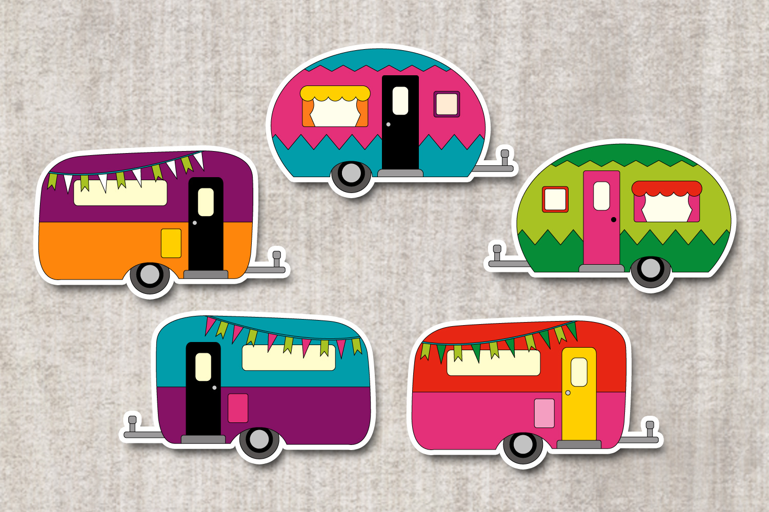 Happy Camper Illustrations - Camping Caravan Graphics