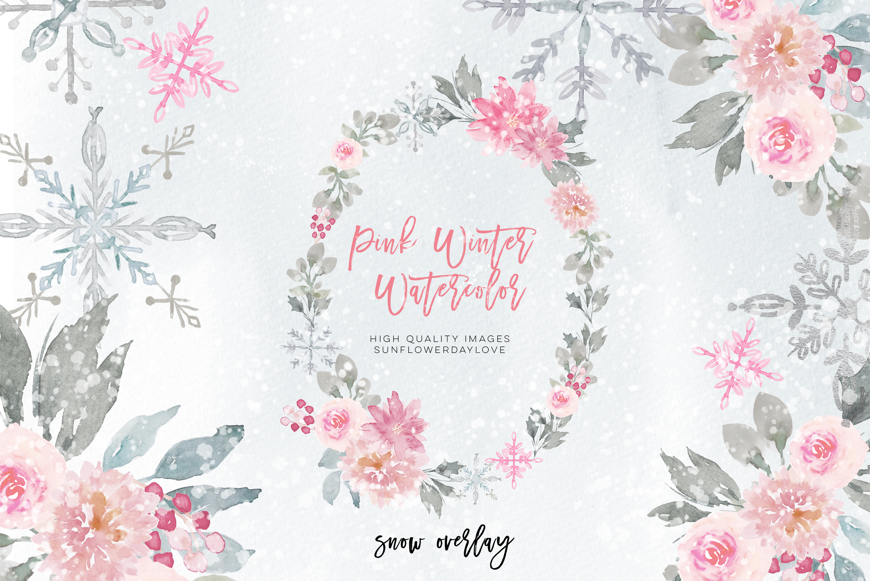 Snowflakes Pink & Silver clipart, snow winter sticker