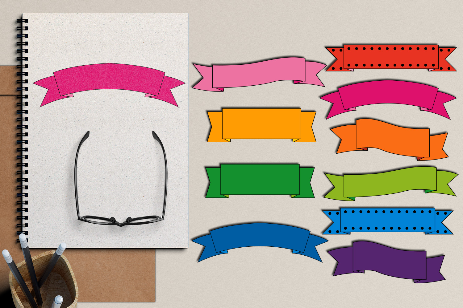 Basic ribbon banners clipart graphics - rainbow colors (96666 ...