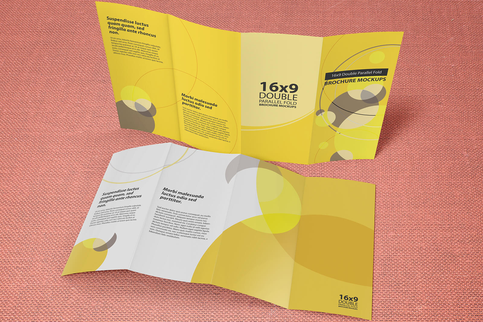 16×9 Double Parallel Fold Brochure Mockups
