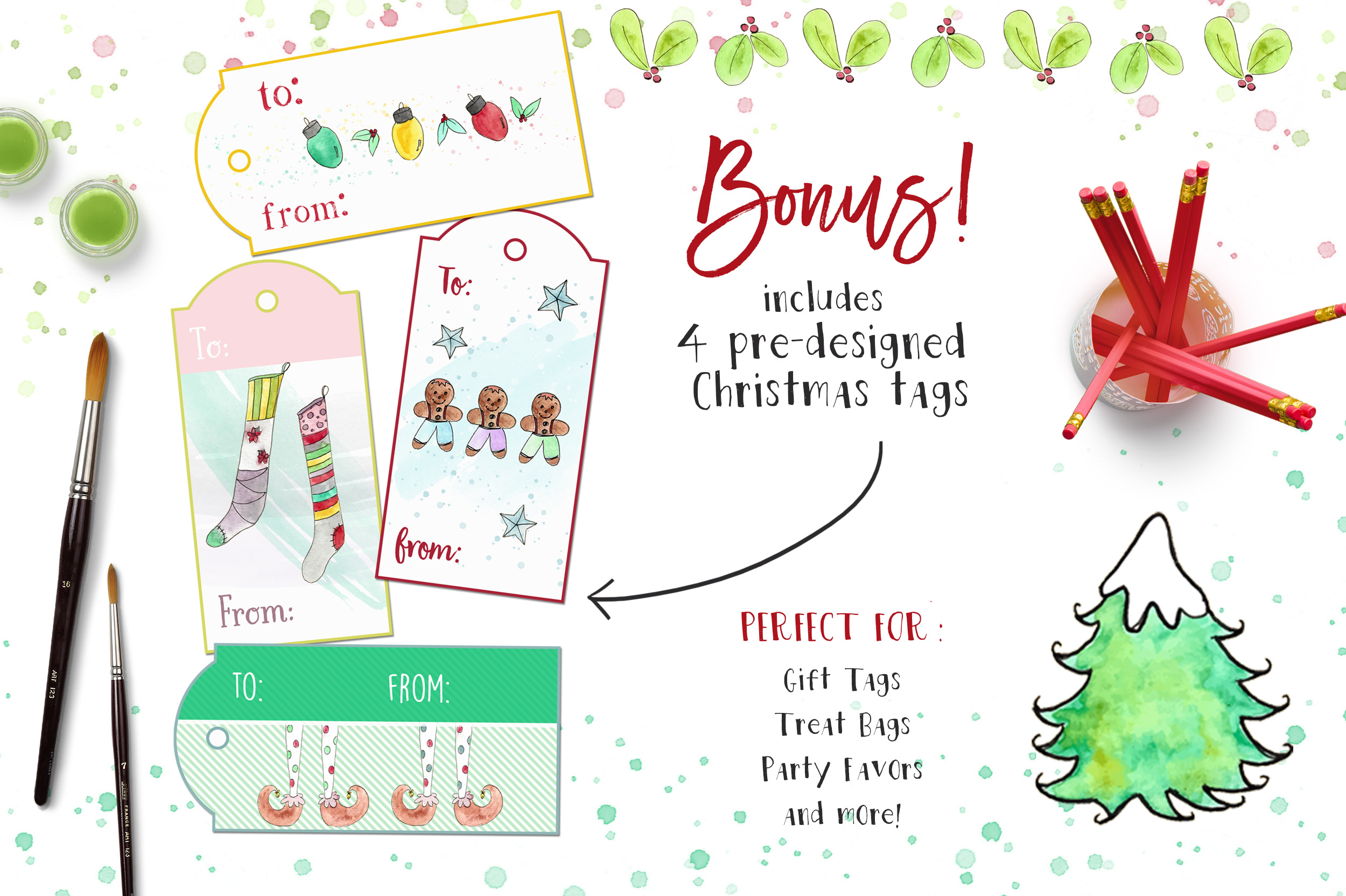 Watercolor Clip Art - Christmas, Holidays (37635) | Illustrations ...