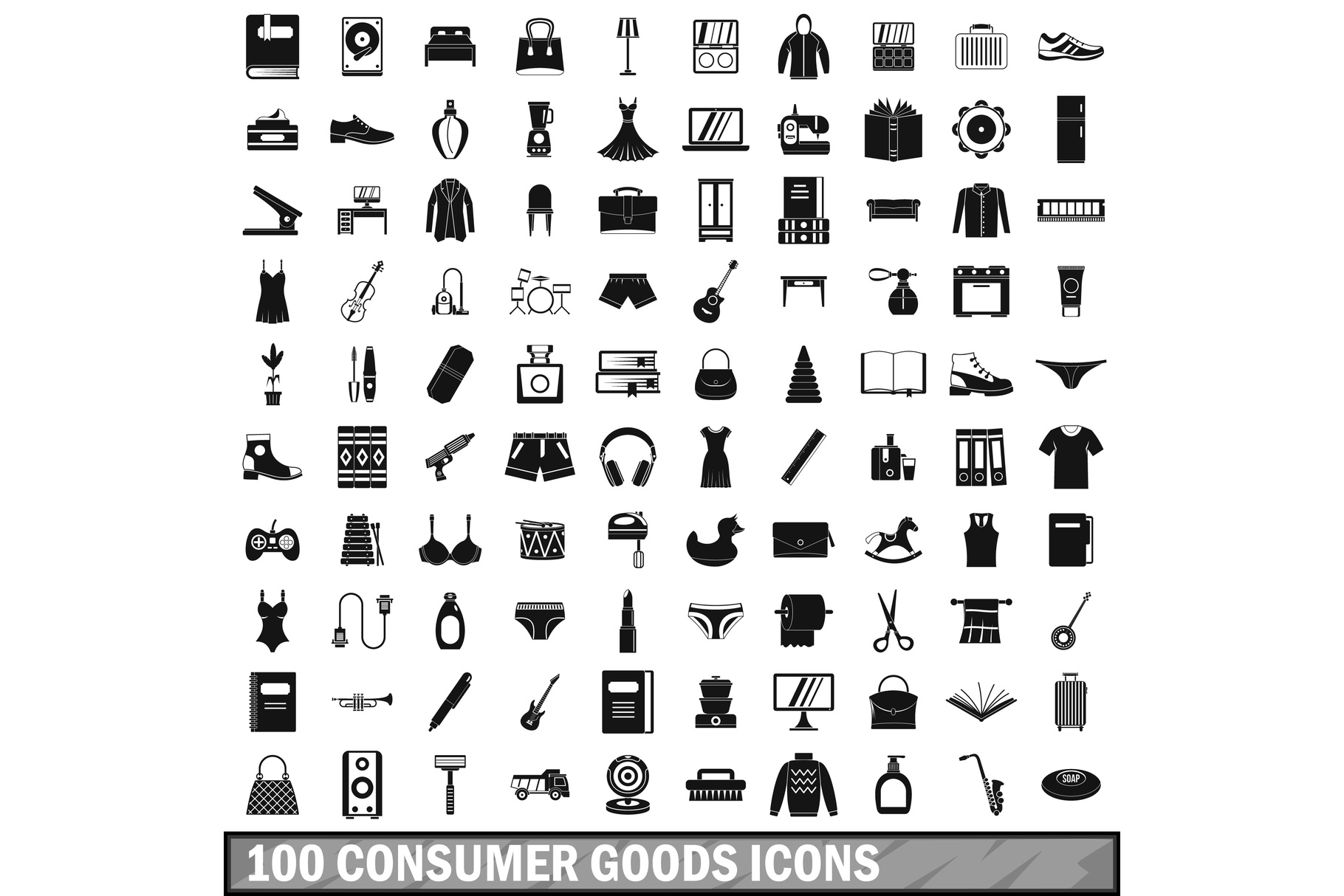 100 consumer goods icons set, simple style (345409) | Illustrations ...