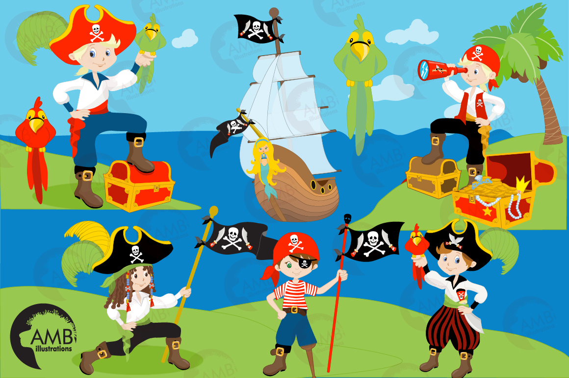 Pirate boys clipart, graphics and illustrations AMB-173