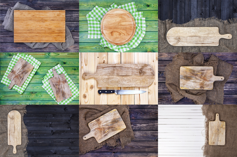 Cutting boards collection. Backgrounds for food presentation