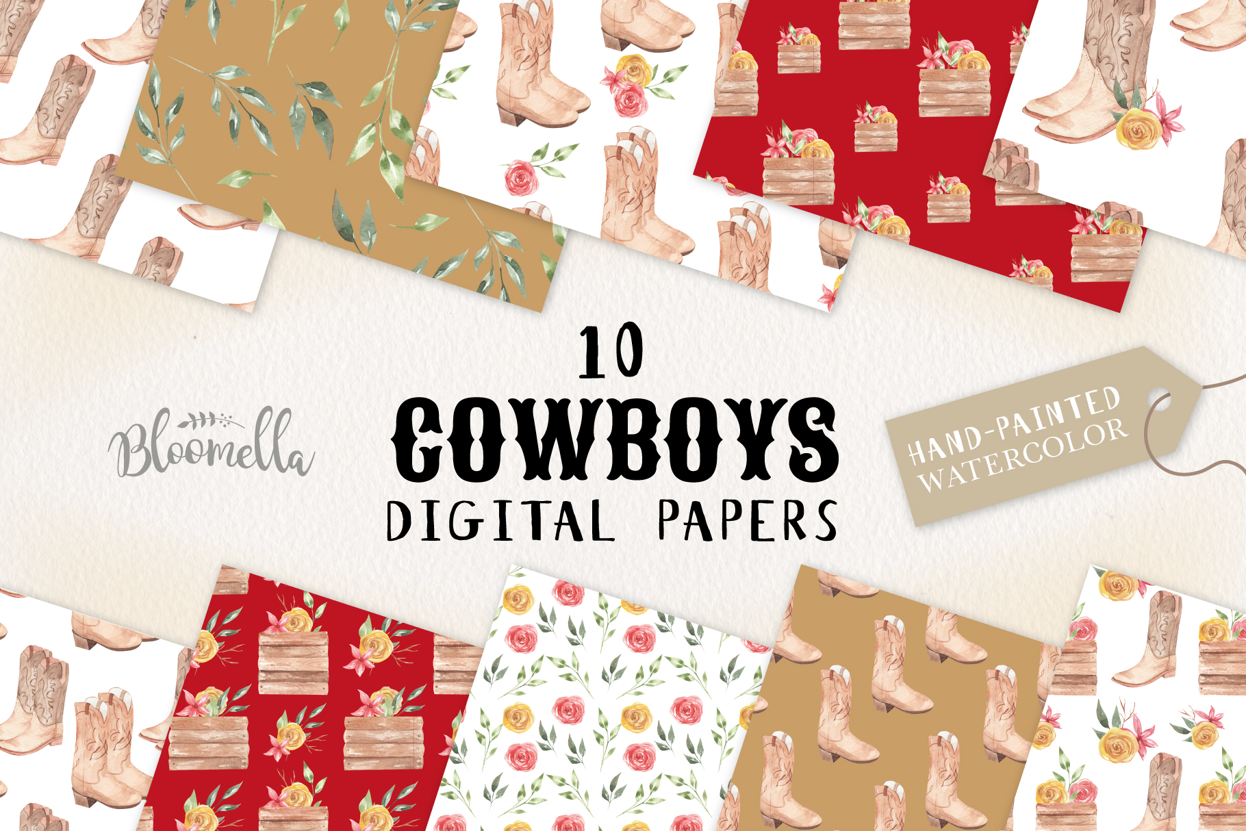 Cowboys Florals Seamless Patterns Digital Papers Western