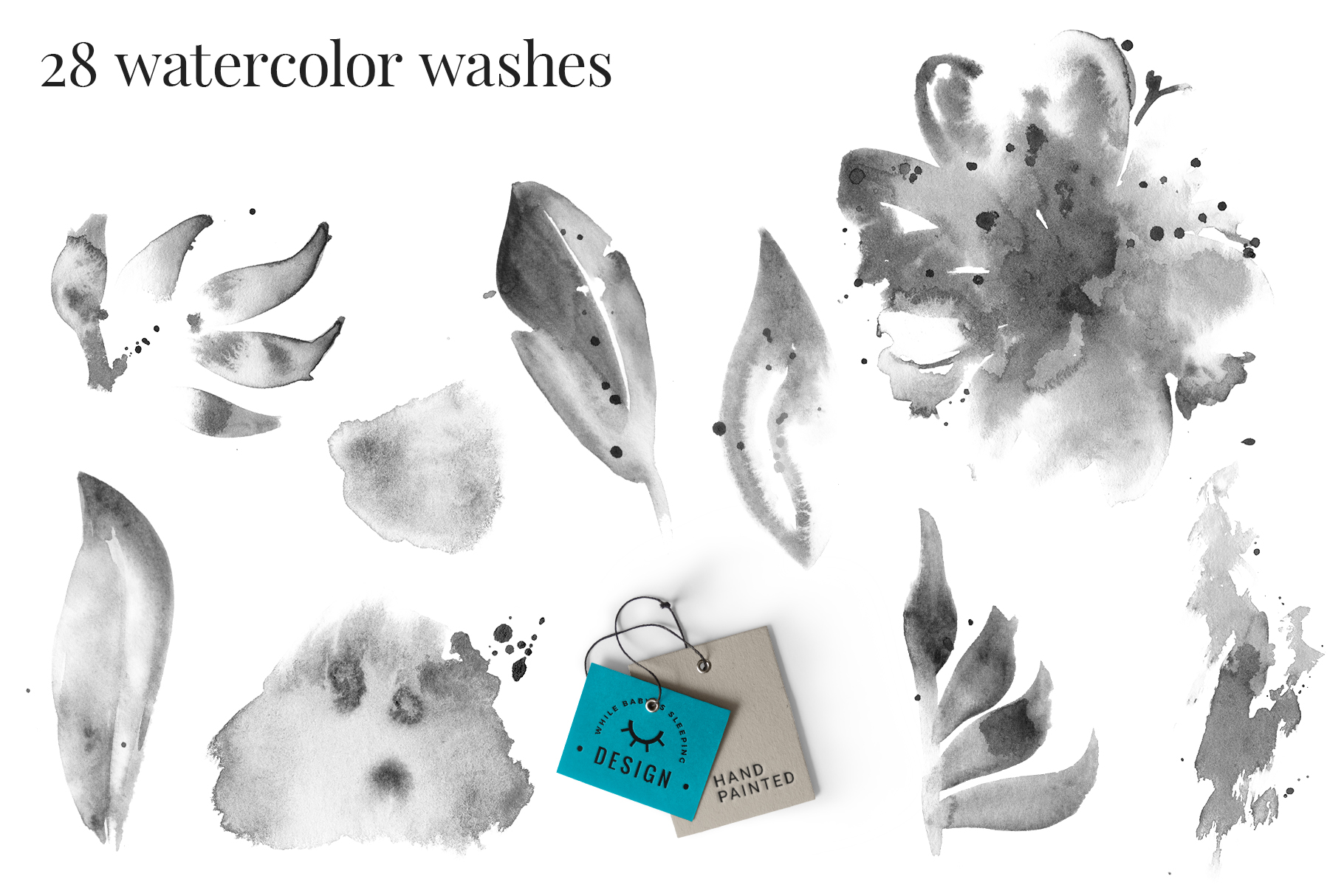 Black Ink Flowers and Watercolor