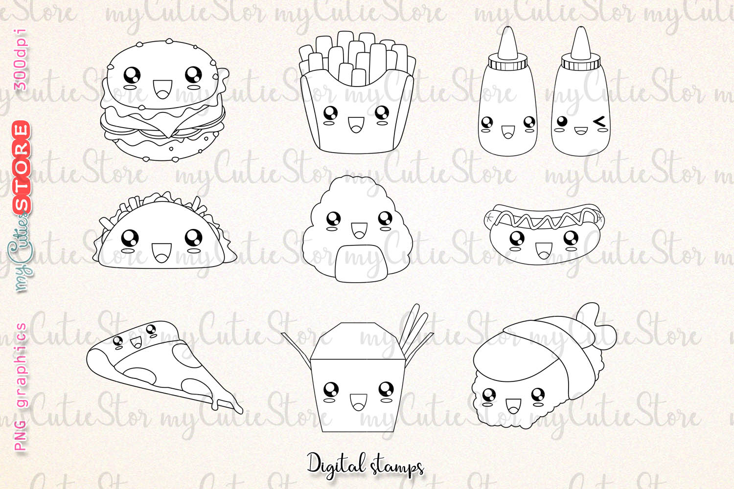 Fast food clipart, cute kawaii dinner clipart and digital stamps. png ...