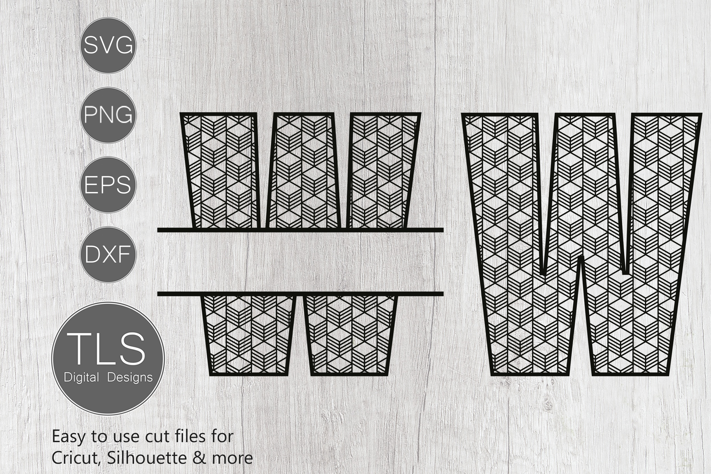 Split monogram Letter W SVG, Geometric Letter W SVG