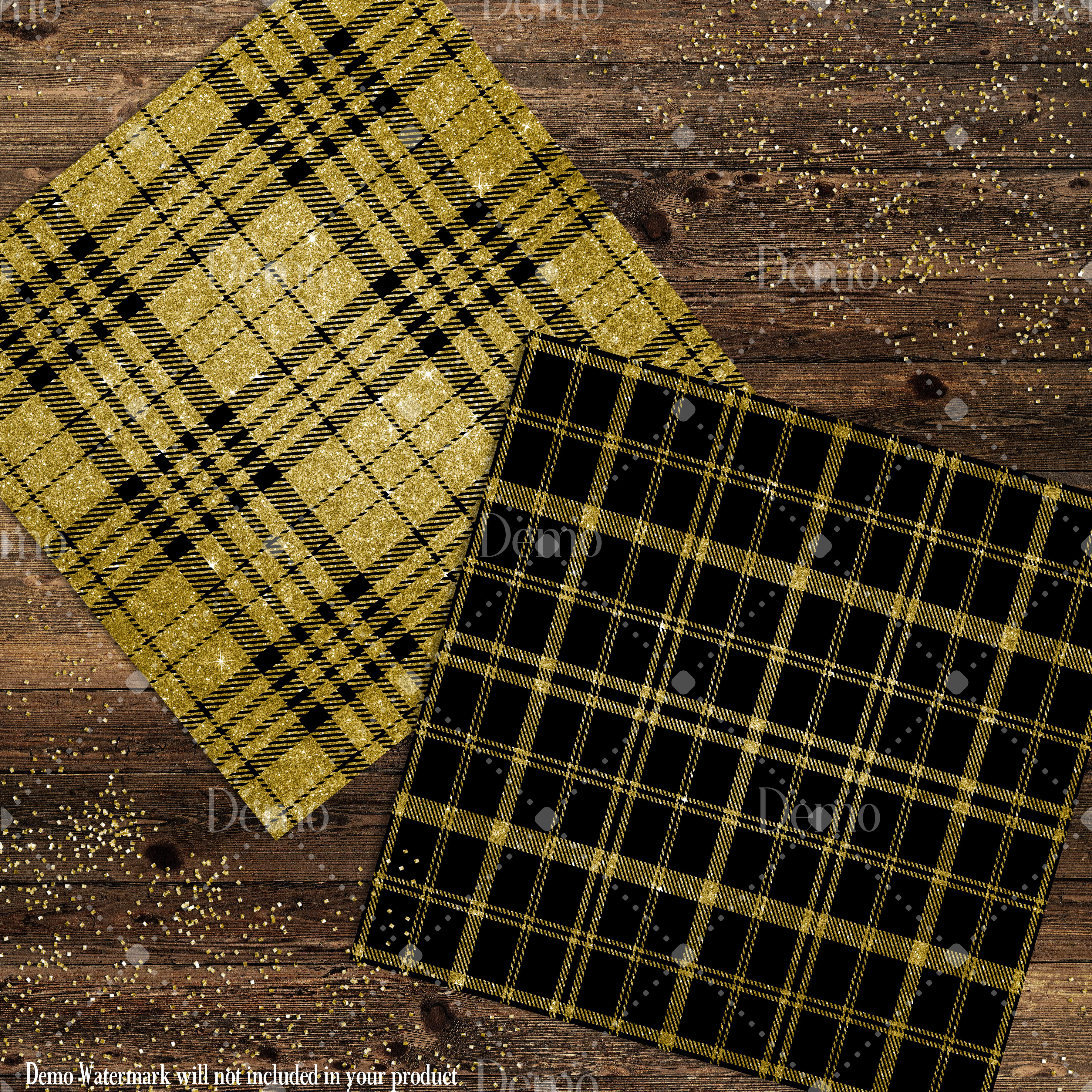 16 Black Gold Glitter Tartan Plaid Gingham Digital Papers