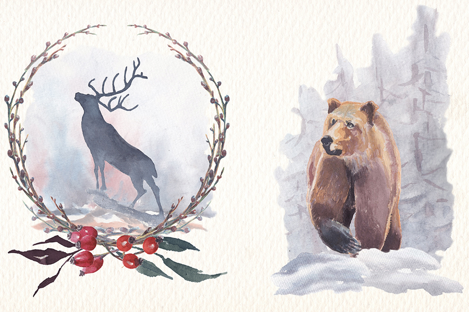 wild forest watercolor clip art (192310) | Illustrations | Design Bundles