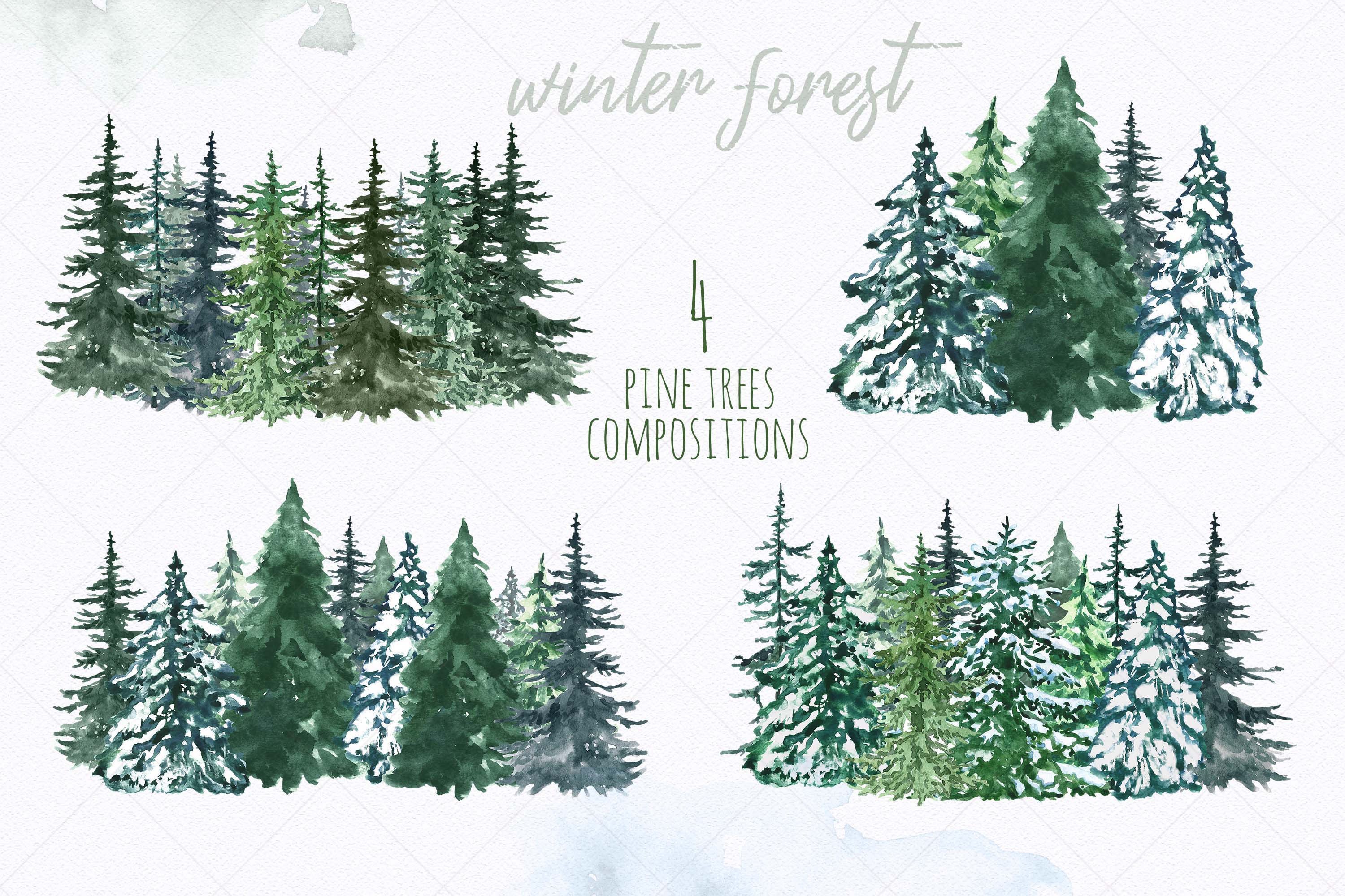 Watercolor Pine tree Clip Art Spruce Forest Christmas