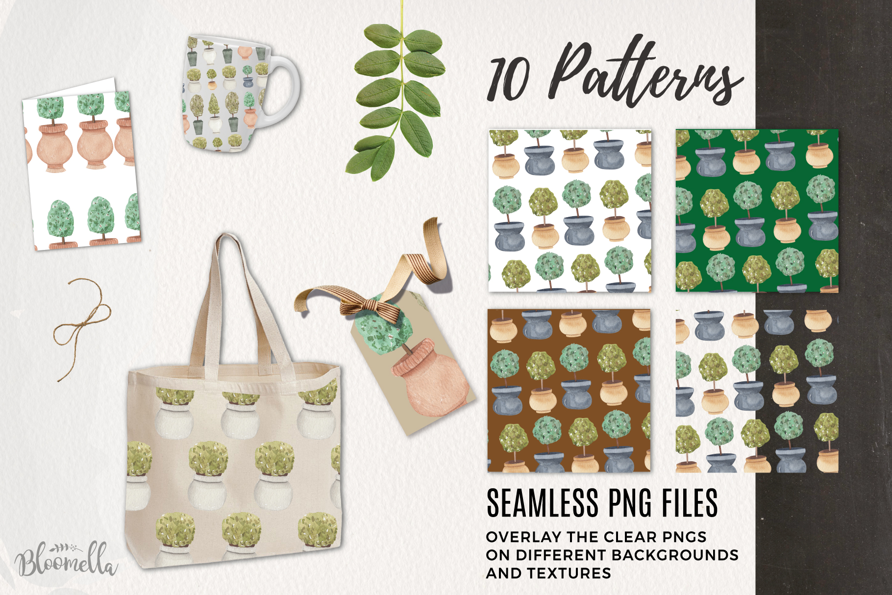 Planters Plants 10 Seamless Patterns Digital Paper Cute Pots