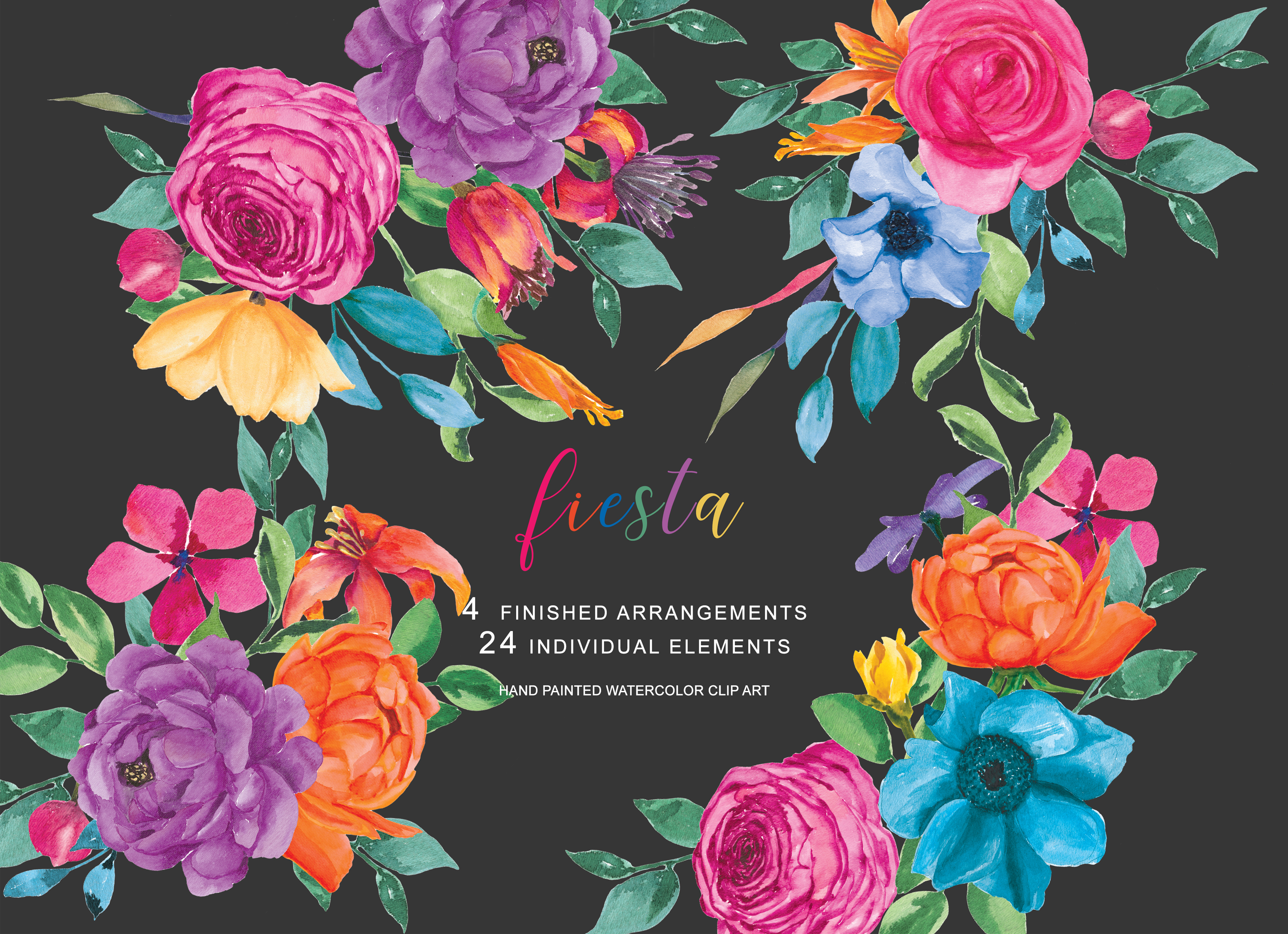 Watercolor Fiesta Floral Clipart