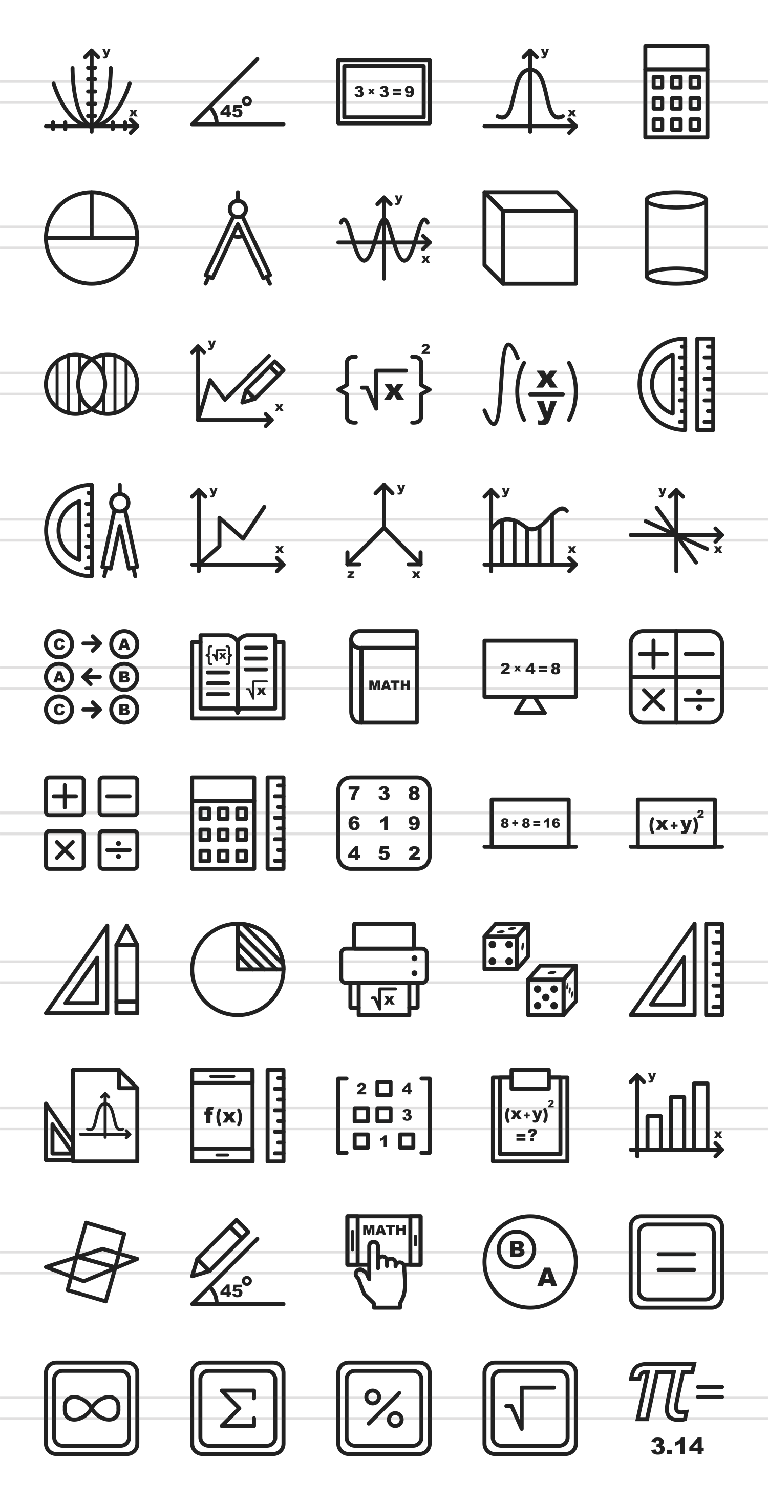 50 Math Symbols Line Icons