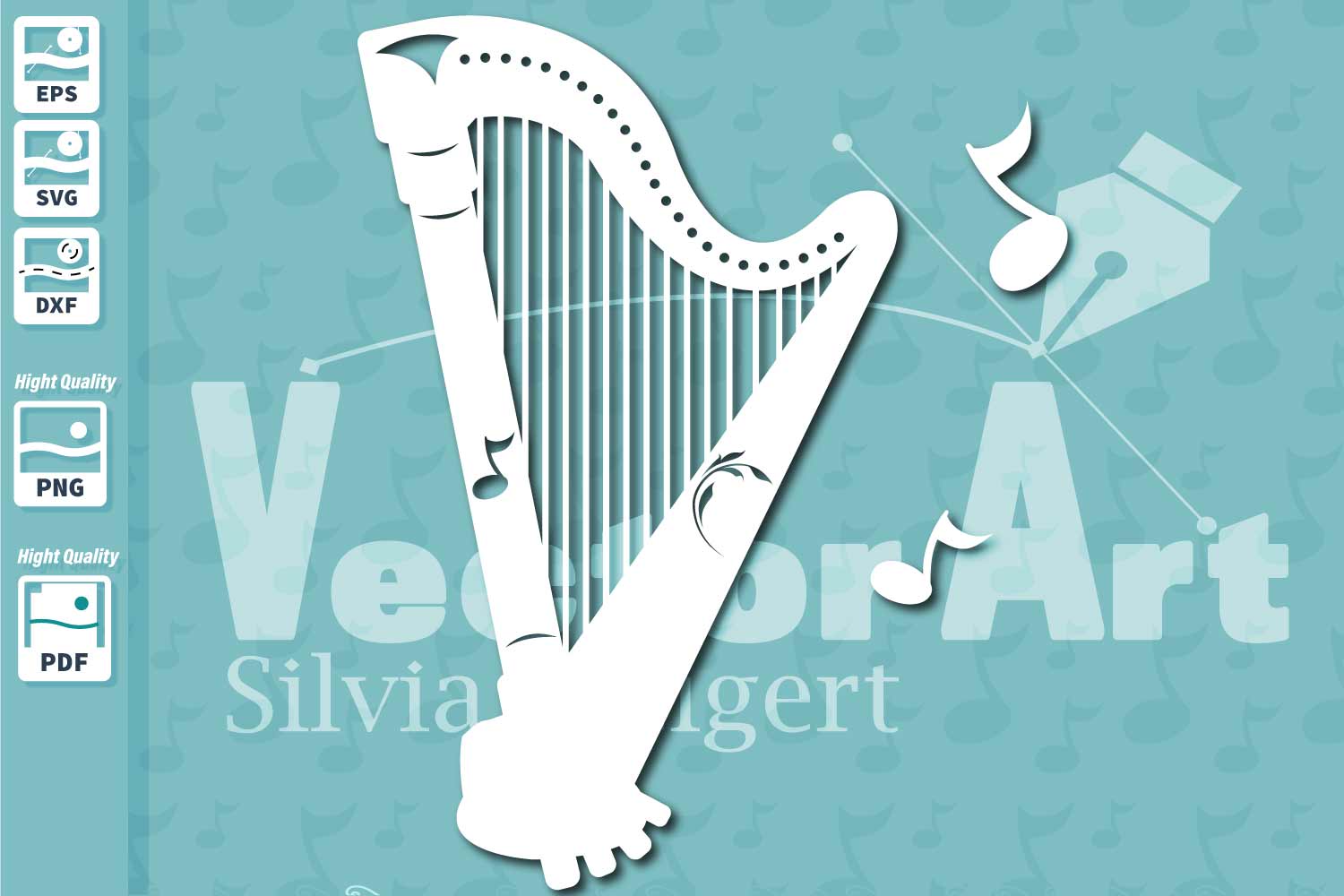 Harp Music Instrument - Cut File for Crafters (111540) | Cut Files ...