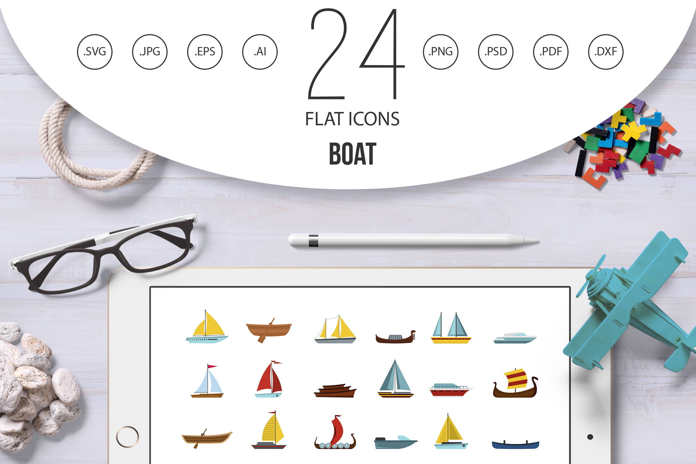 Boat icon set, flat style (104224) | Icons | Design Bundles