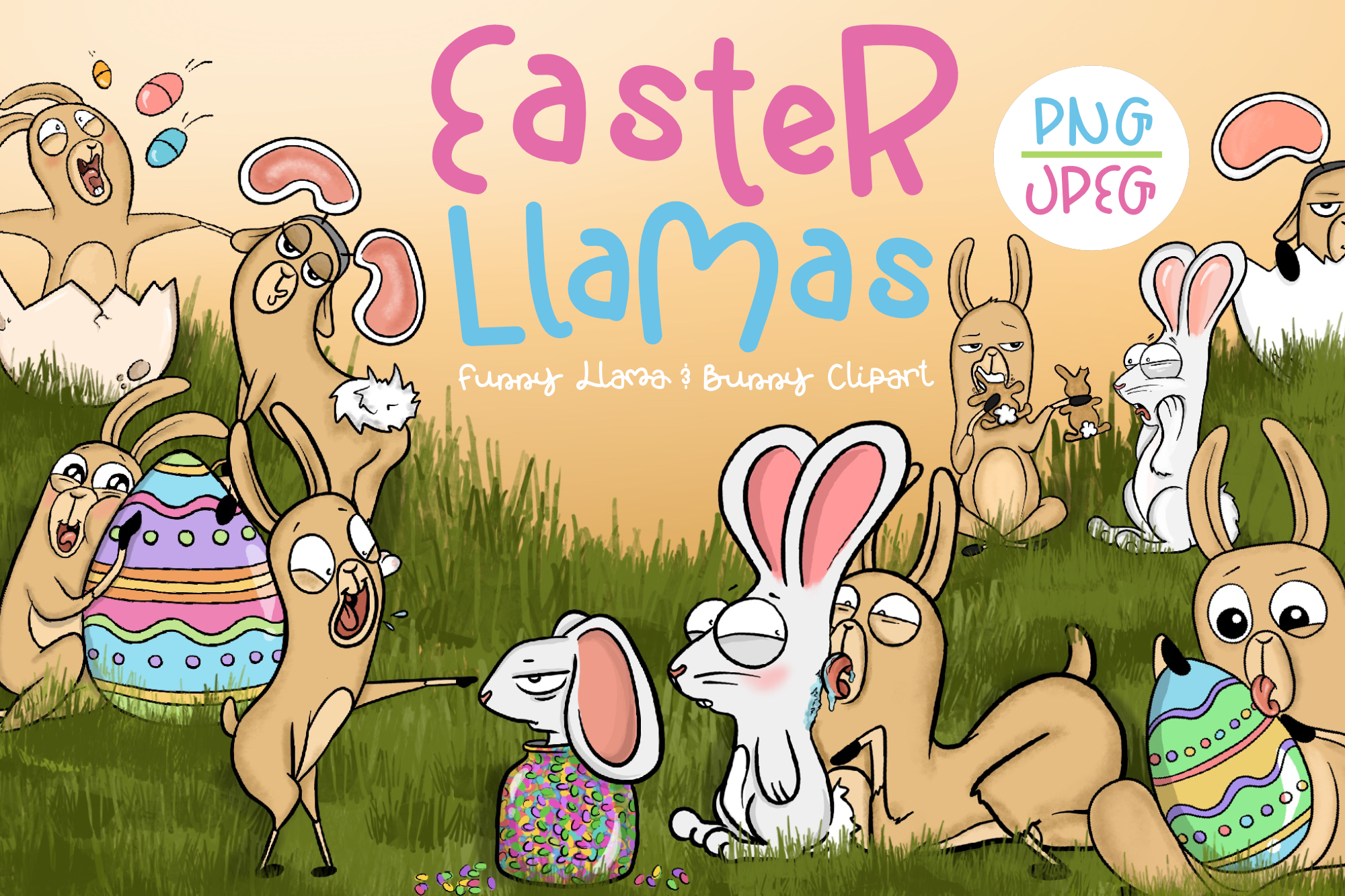 Easter Llamas| Cute Easter Llama and Bunny PNG Clipart (223441 ...