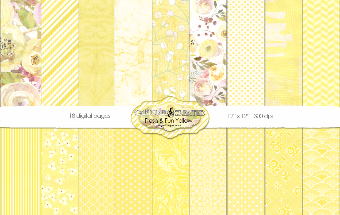 Fresh & Fun Yellow Scrapbook Digital Paper Pack 18 (102183 ...