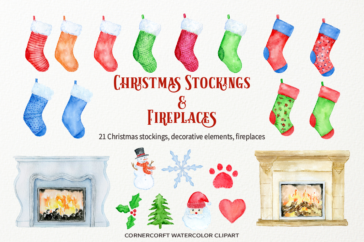 Christmas Stockings and Fireplaces Clipart