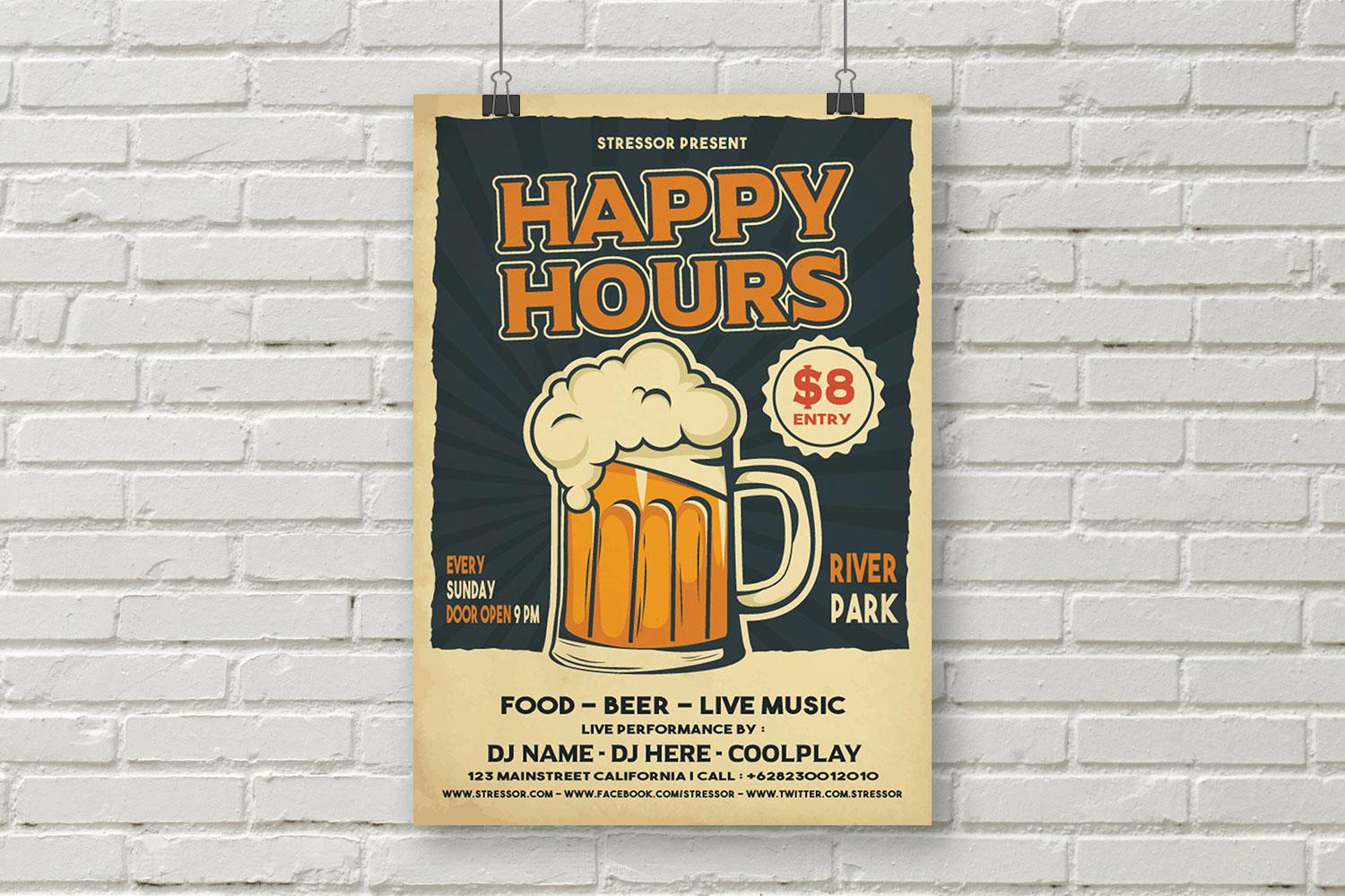 3 Retro Happy Hour Flyer Template (359962) | Flyers | Design Bundles