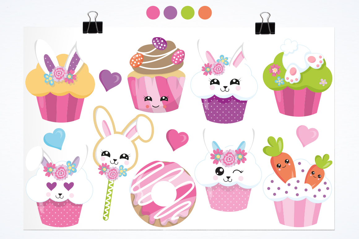 Easter cupcakes graphics and illustrations, vector