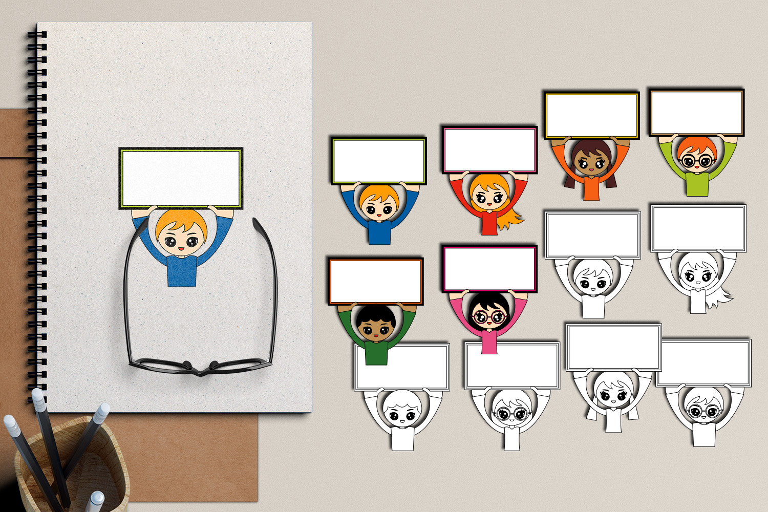 Kids holding sign board clipart graphics