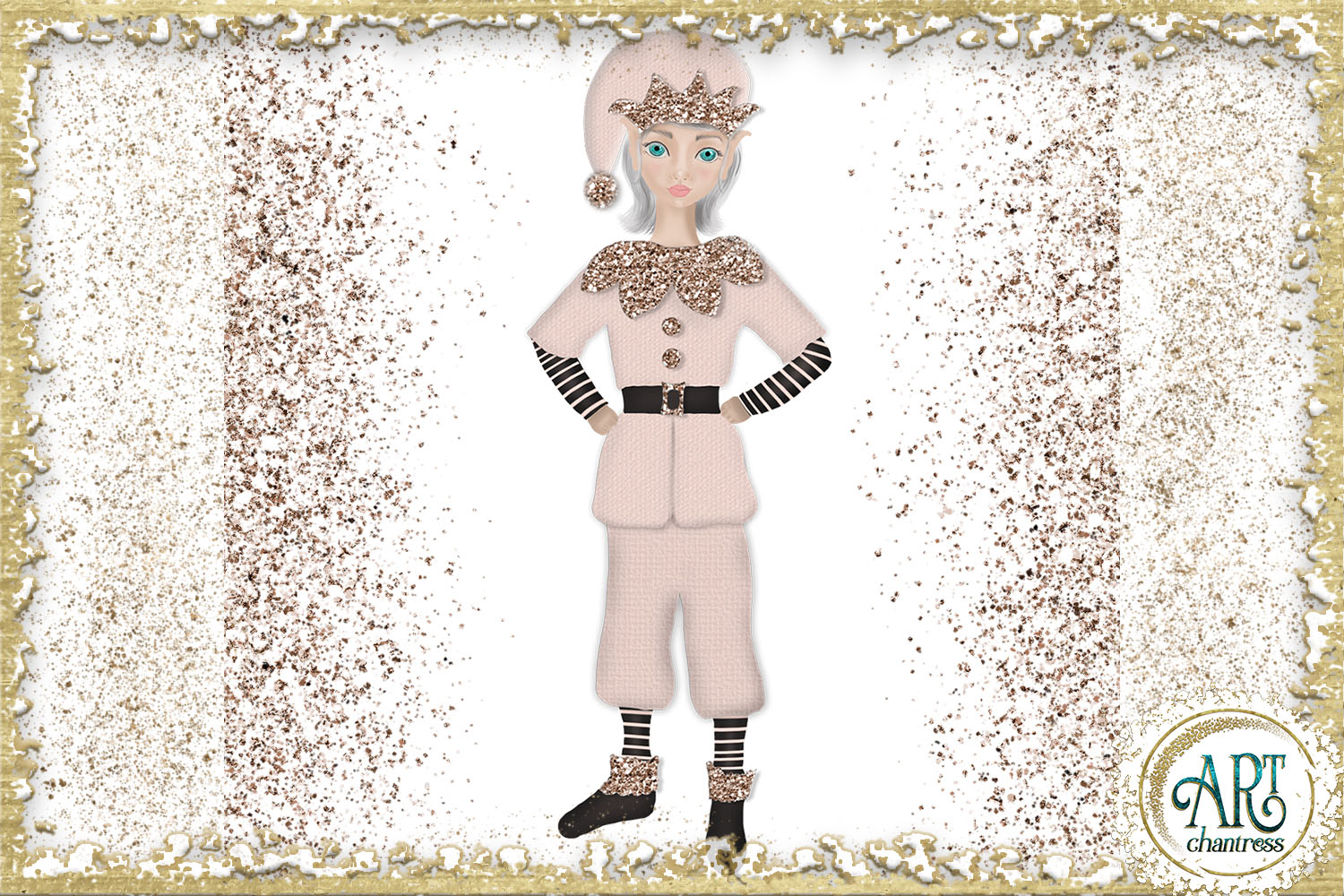 Christmas Snow Queen in Rose Gold Glitter and Pink 21 PNG