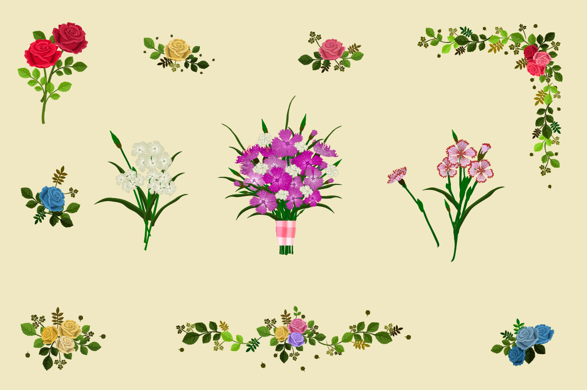 Floral Wedding. Vector clip art (110005) | Illustrations | Design Bundles