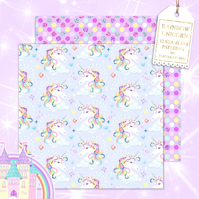 RAINBOW UNICORN digital paper pack