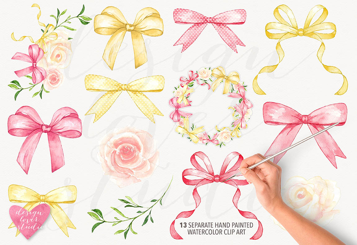Watercolor Bow collection clipart (4308) | Illustrations | Design Bundles