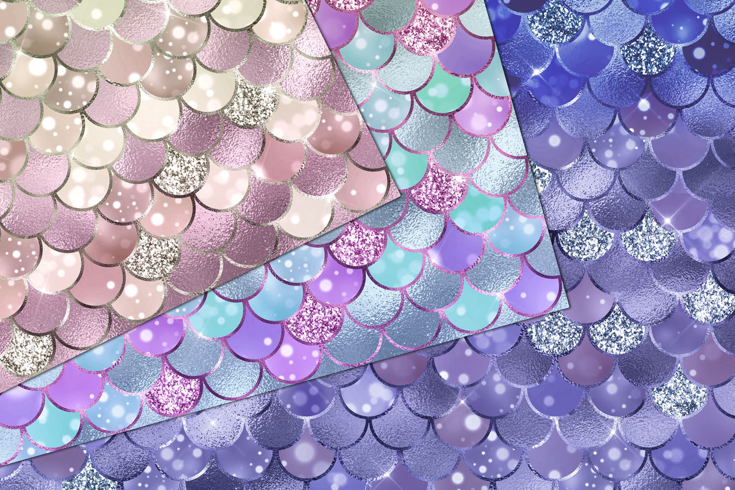 Bokeh Mermaid Scales Digital Paper