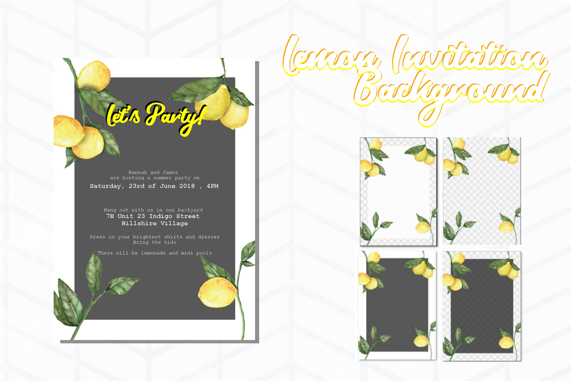 Lemon Invitation Background (105396) | Invitations | Design Bundles