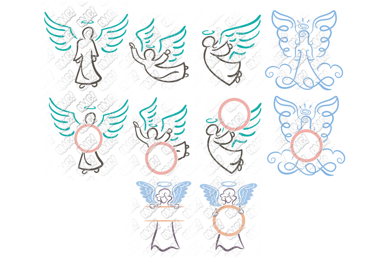 Angel Wings SVG Monogram in SVG DXF PNG JPEG EPS (108805) | Cut Files ...