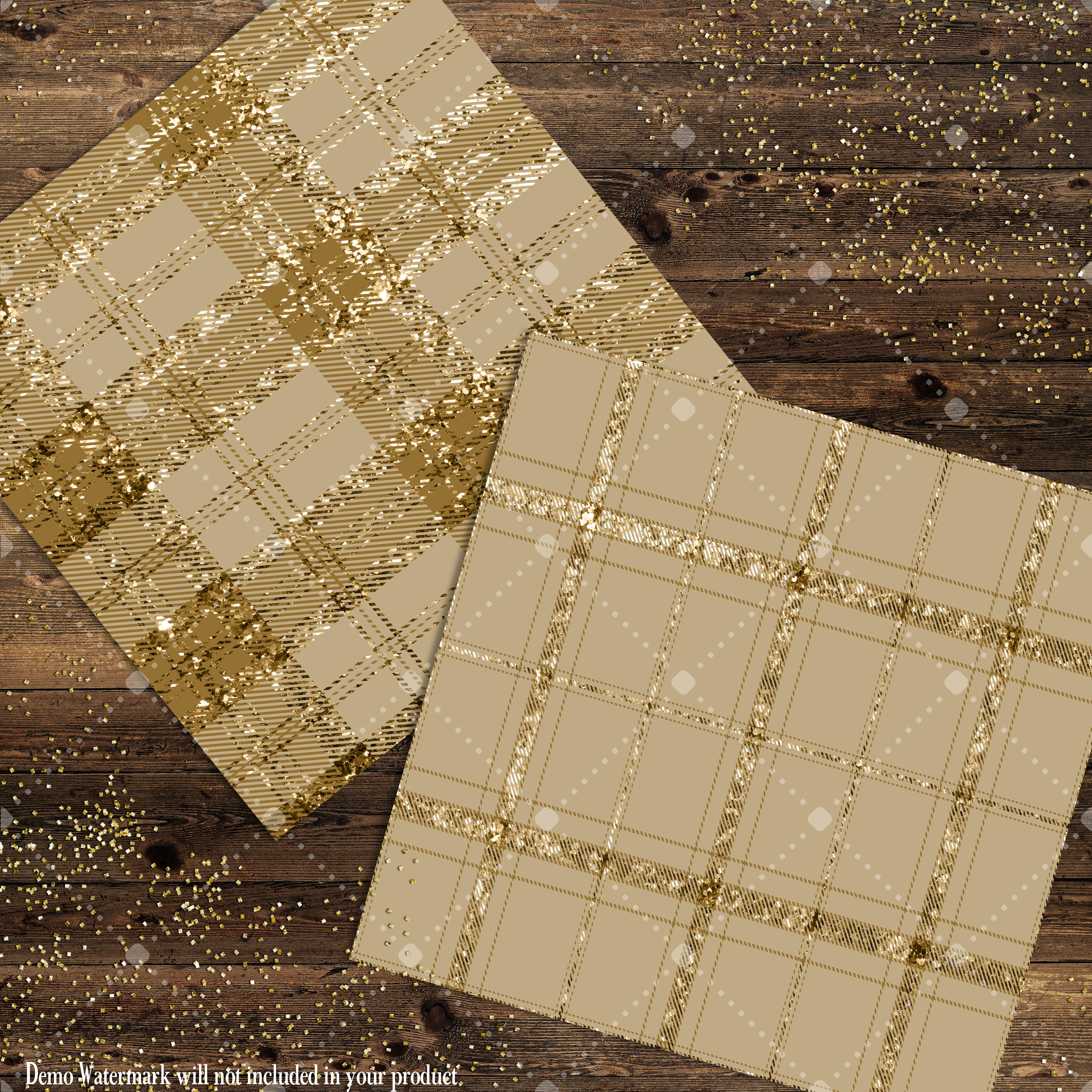 16 Antique Gold Glitter Plaid Tartan Digital Papers (96715) | Textures ...