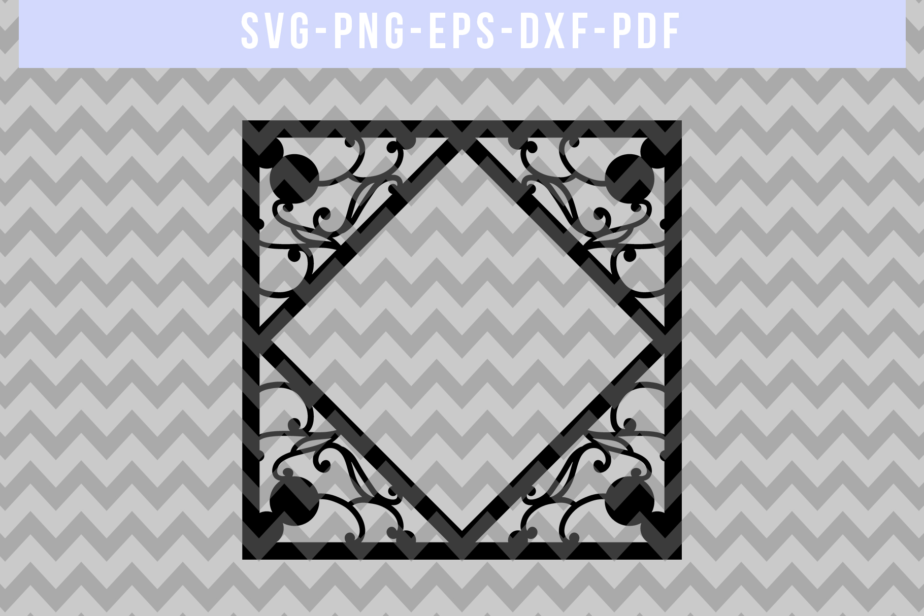 Ornate Square Photo Frame Paper Cut Template, Vine Decor SVG