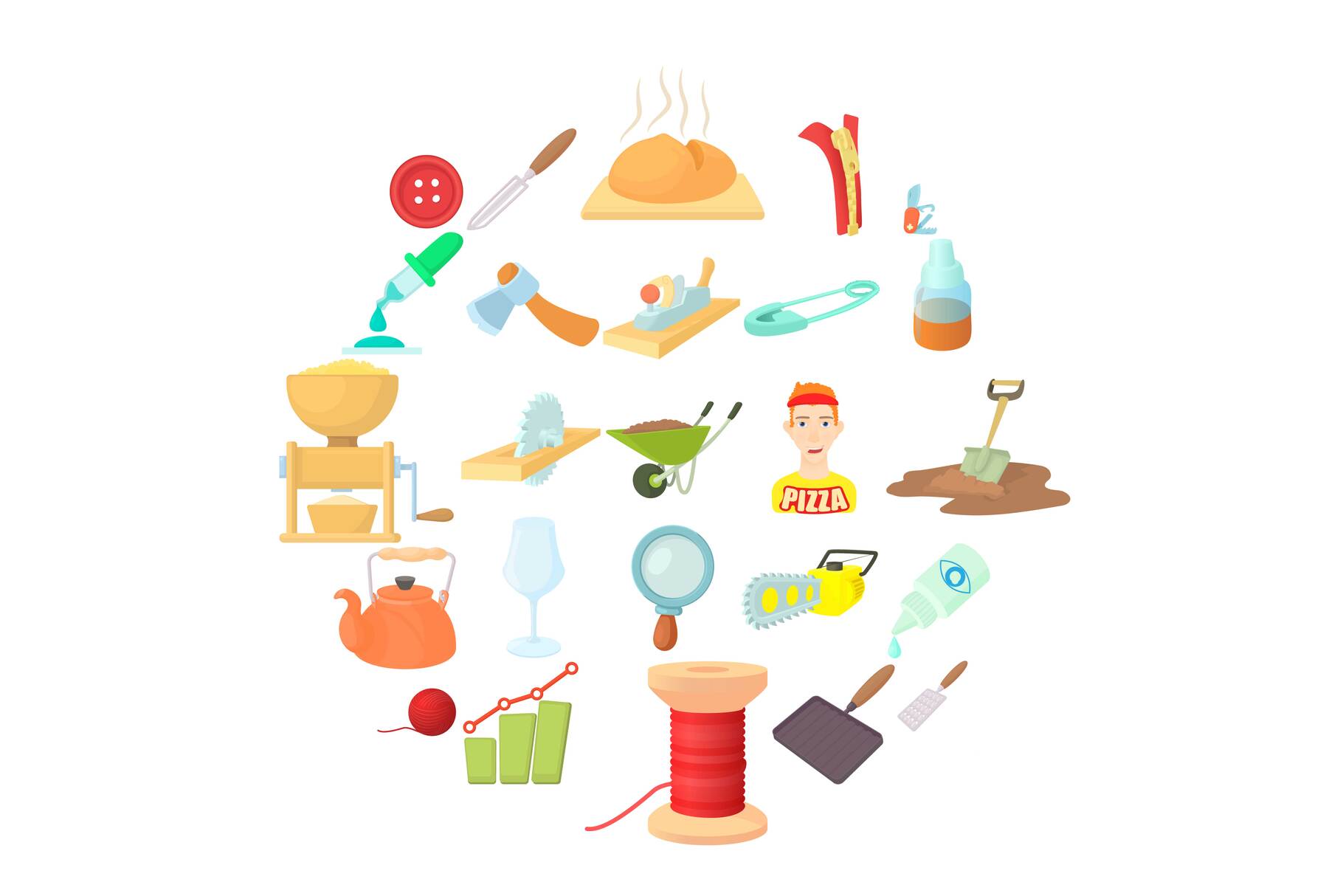 Handicraft icons set, cartoon style