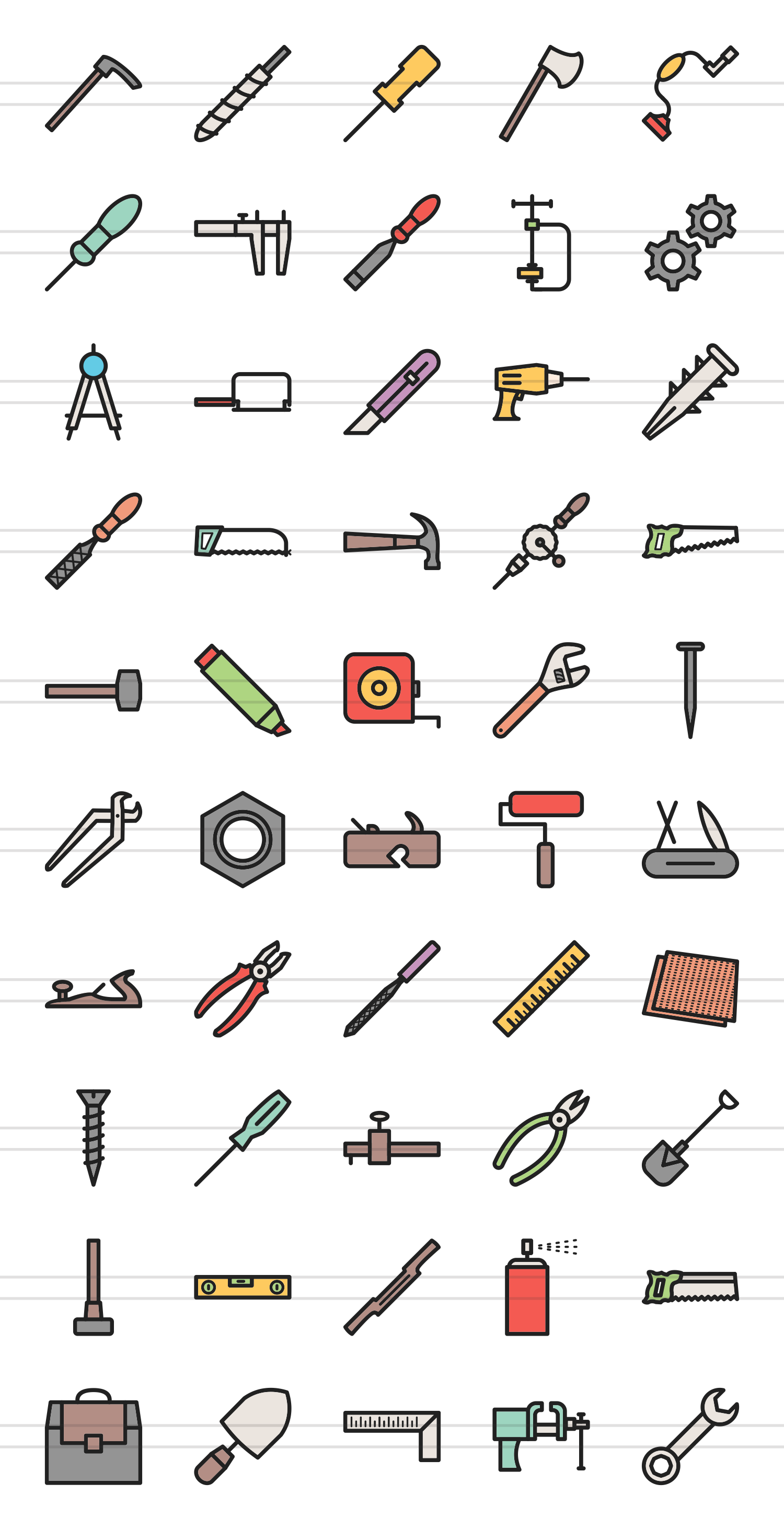 50 Hand Tools Linear Multicolor Icons (56288) | Icons | Design Bundles