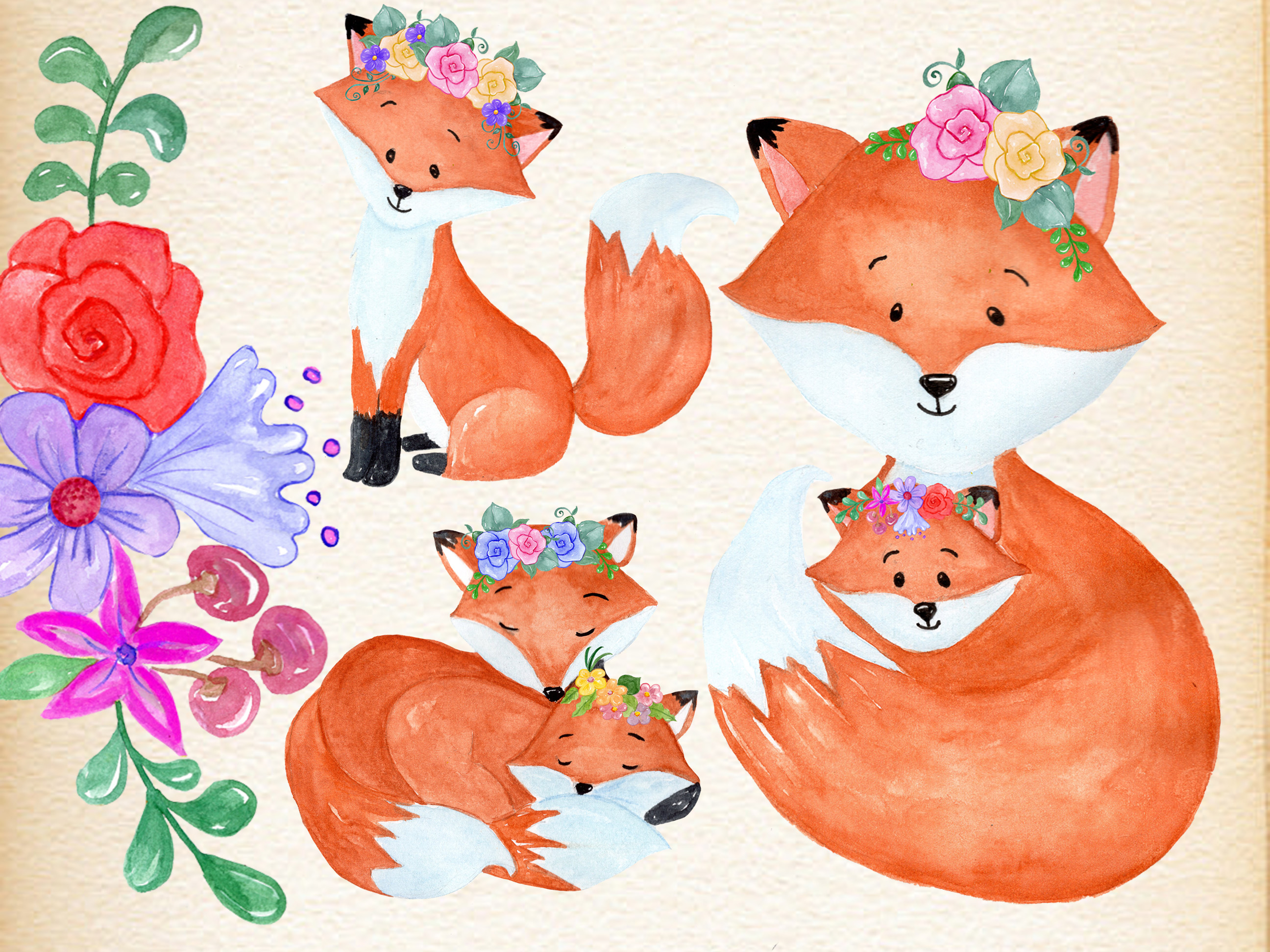 Watercolor Fox clipart (37561) | Illustrations | Design Bundles