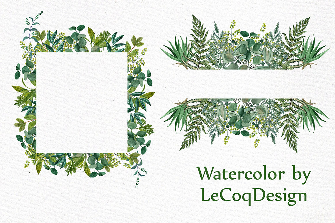 Watercolor Fern Frames clipart
