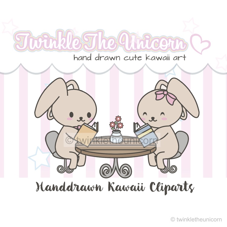 KAWAII BUNNY CLIPART PNG (100999) | Illustrations | Design Bundles