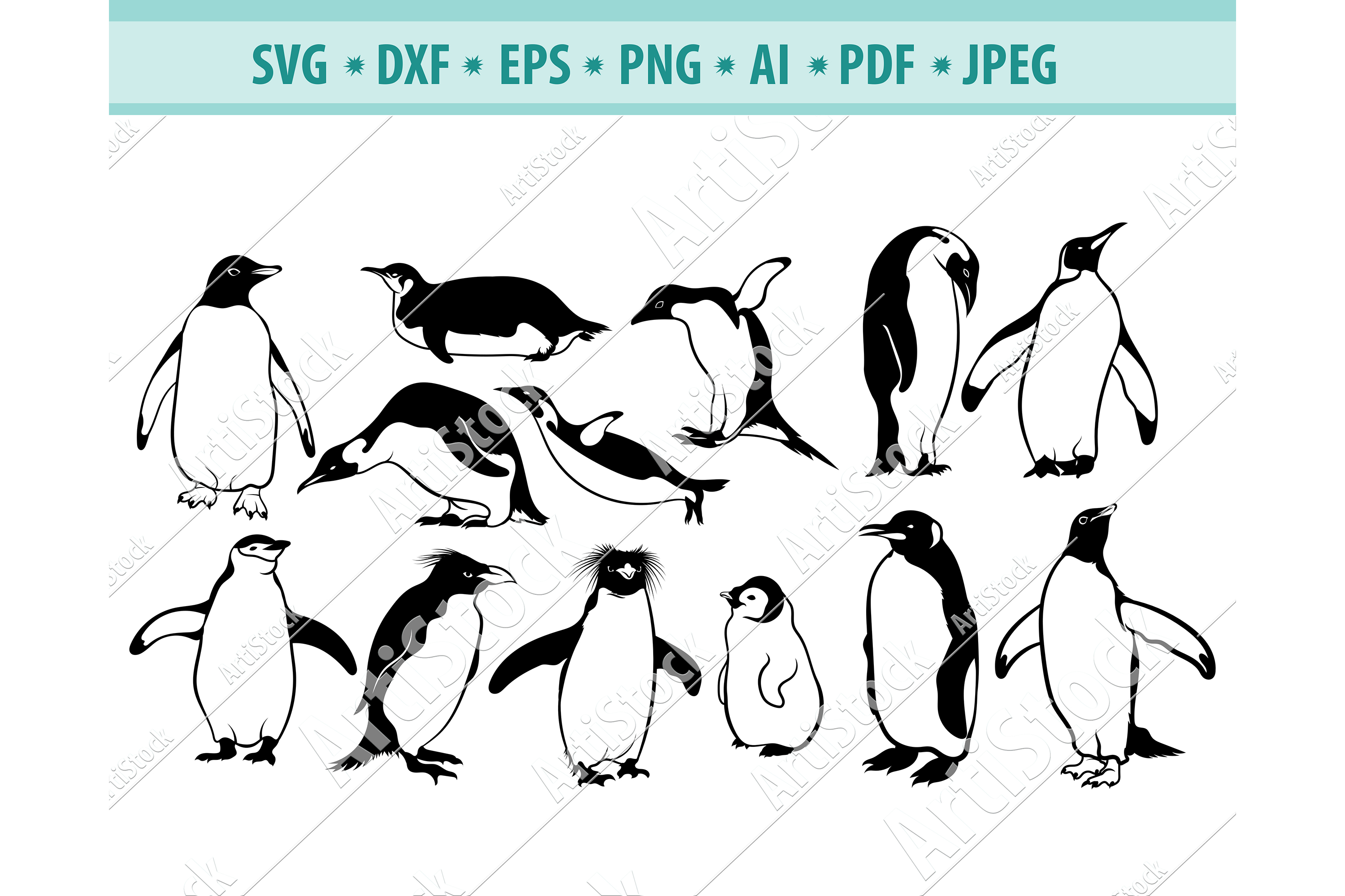 Penguin SVG, Penguin Clipart, Cute Penguins Dxf, Png, Eps (520661 ...