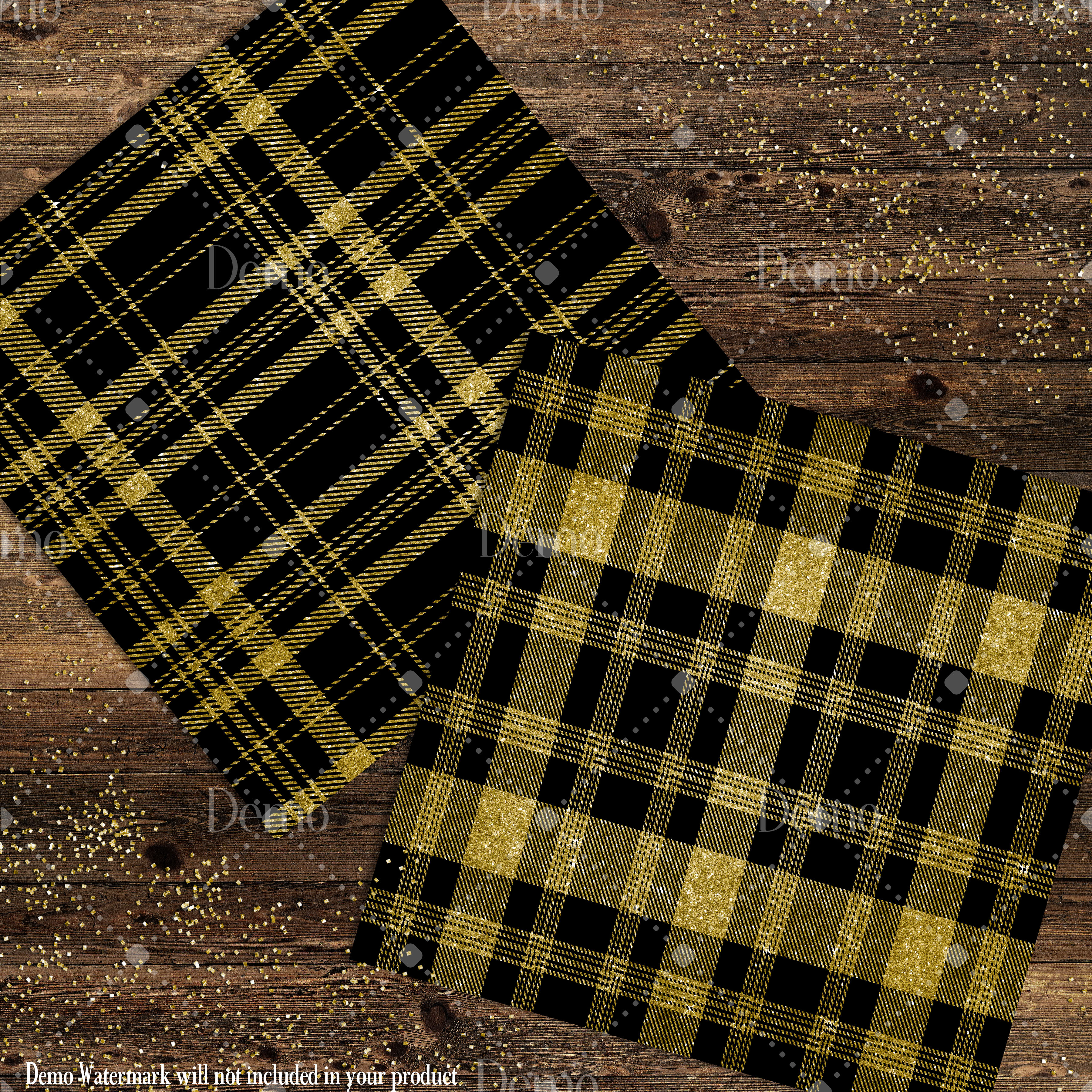 16 Black Gold Glitter Tartan Plaid Gingham Digital Papers