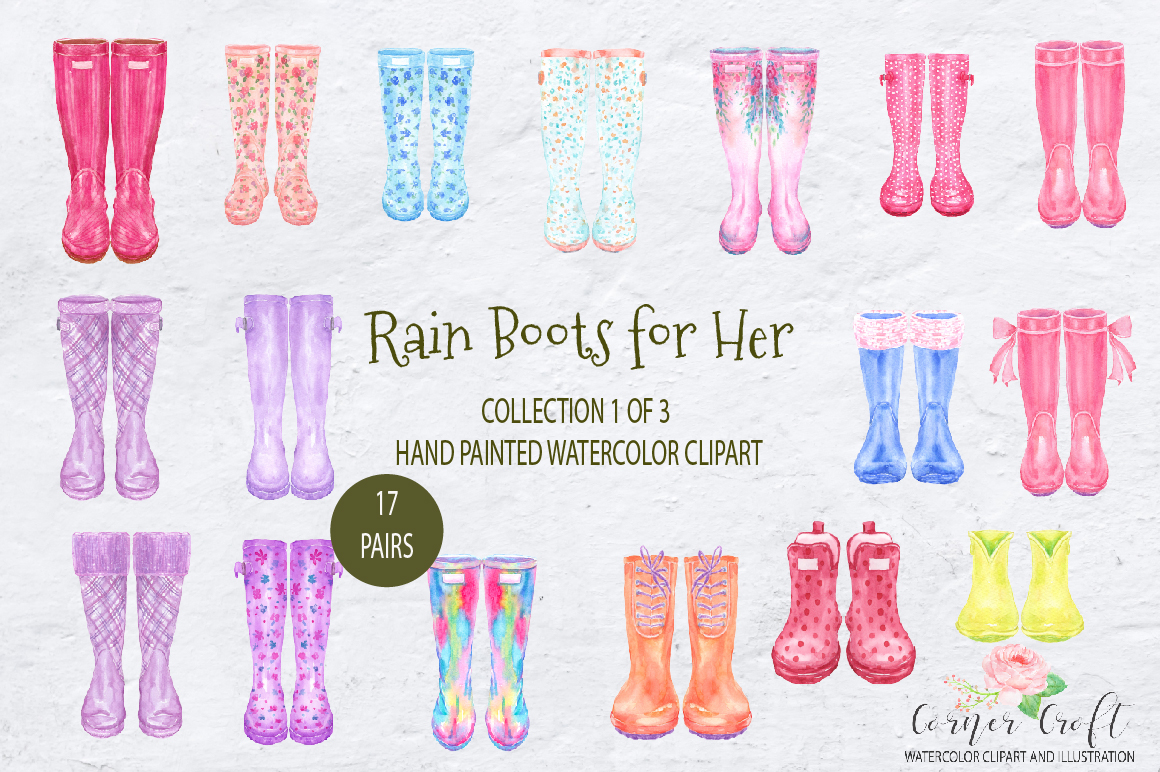 Watercolor Rain Boots for Her, Watercolor Clip Art (46212 ...