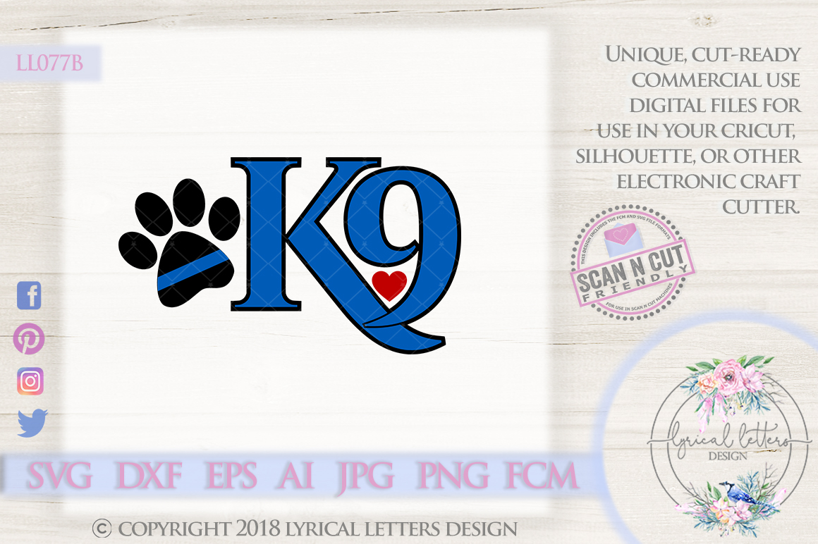 K9 Police Dog With Paw Print SVG Cut File LL077B
