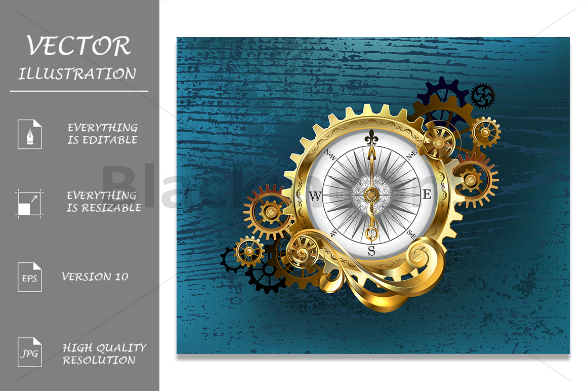 Antique Compass with Gears