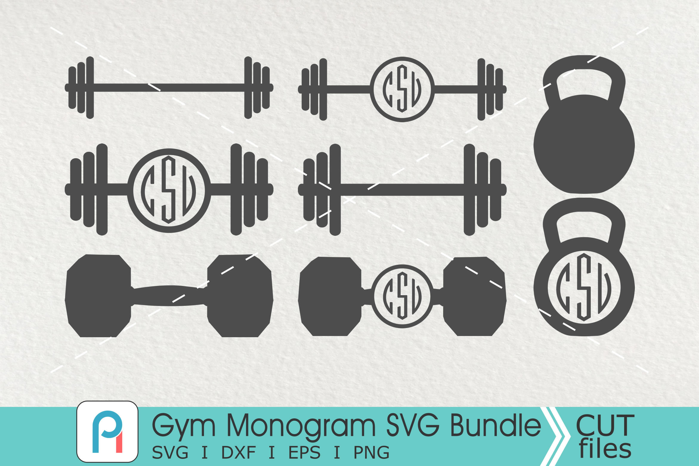 Gym Monogram Svg, Gym Svg, Gym Clipart, Barbell Svg (288092) | SVGs ...